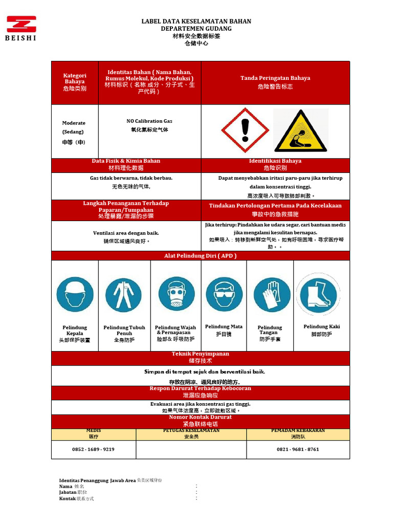 Translasi Label Keselamatan Bahan Gudang Gas 2 | PDF