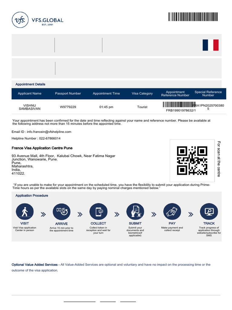 VFS Global Appointment Confirmation | PDF | Payments