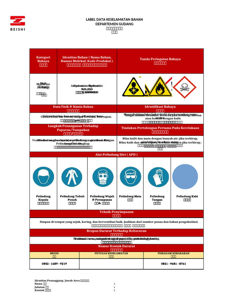 Translasi Data Keselamatan Bahan Gudang Gas | PDF