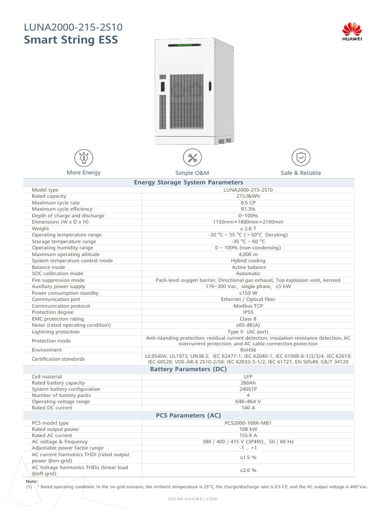 LUNA2000-215-2S10 Datasheet - 2025.01.20 | PDF | Alternating Current ...