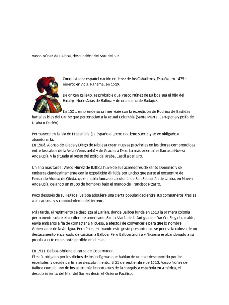 Vasco Núñez de Balboa | PDF | Cristobal colon | Imperio español