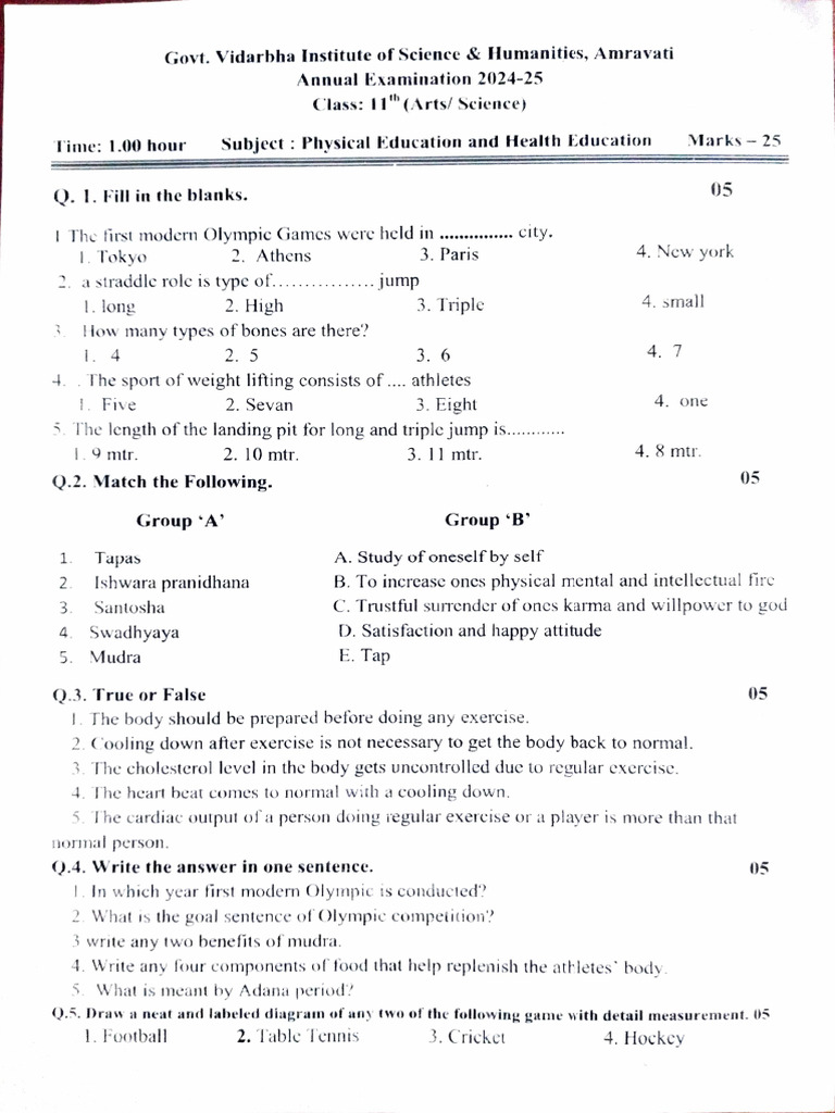 Physical Pyq (First Term) 24-25 (By Irteeza) (For Nerds?) | PDF | Physical Exercise