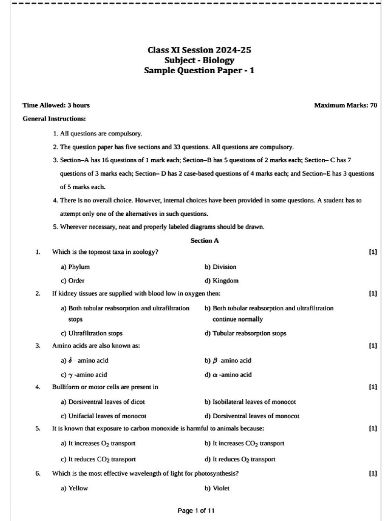 VMV Biology Practice Paper | PDF