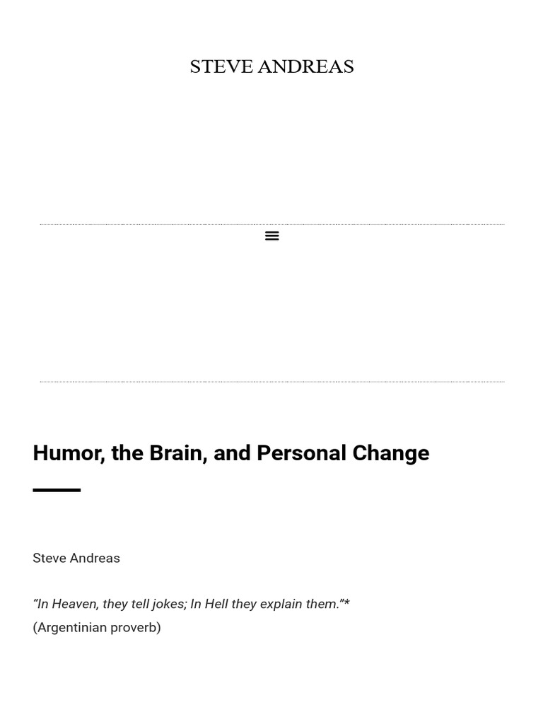 Humor, The Brain, and Personal Change - Steve Andreas | PDF ...