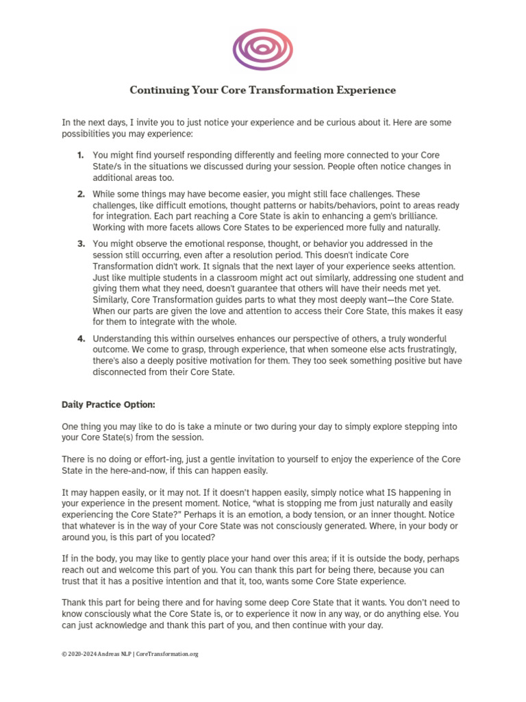 Continuing Your Core Transformation Experience | PDF | Experience ...