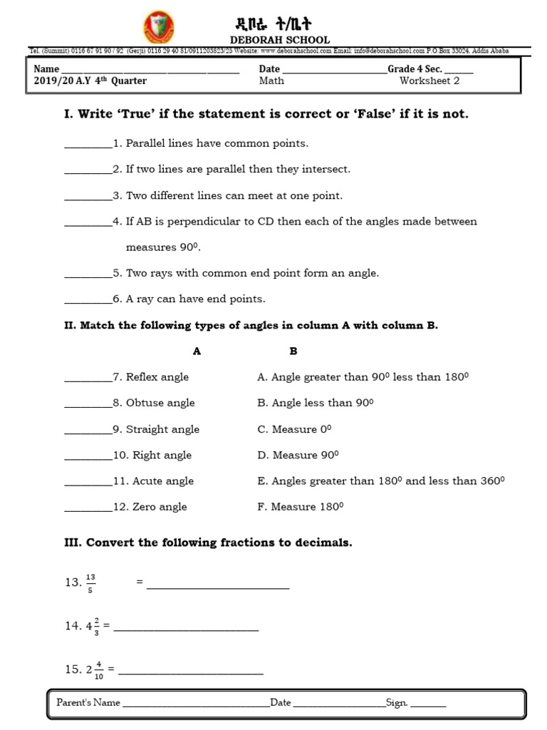 Grade 4 Math Worksheet-2 | PDF