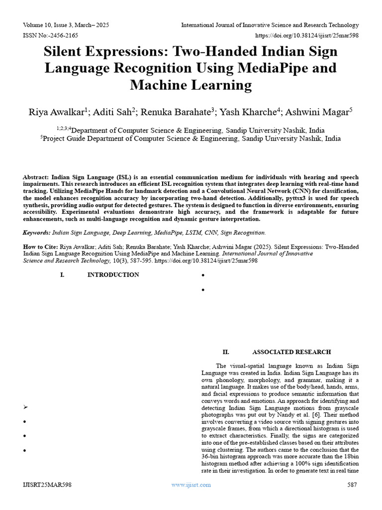 Silent Expressions: Two-Handed Indian Sign Language Recognition Using MediaPipe and Machine ...