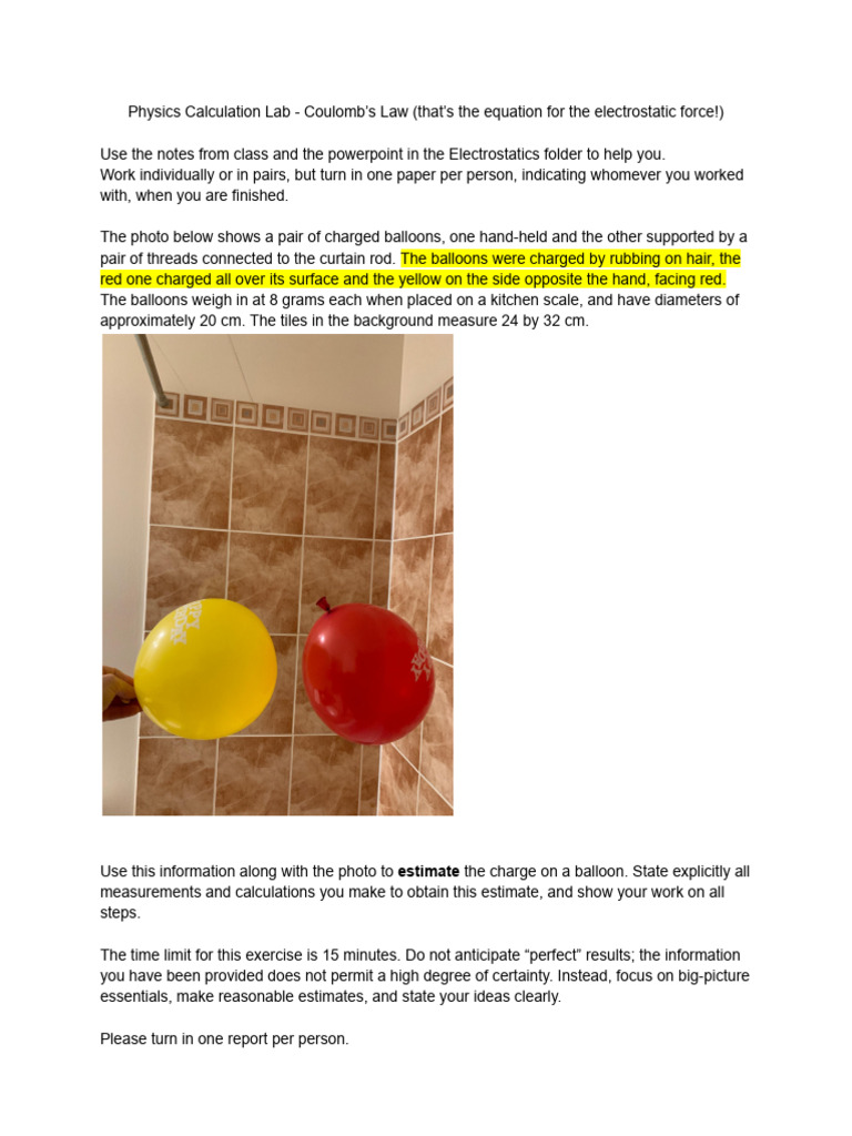 Physics "Lab" - Coulomb's Law | PDF