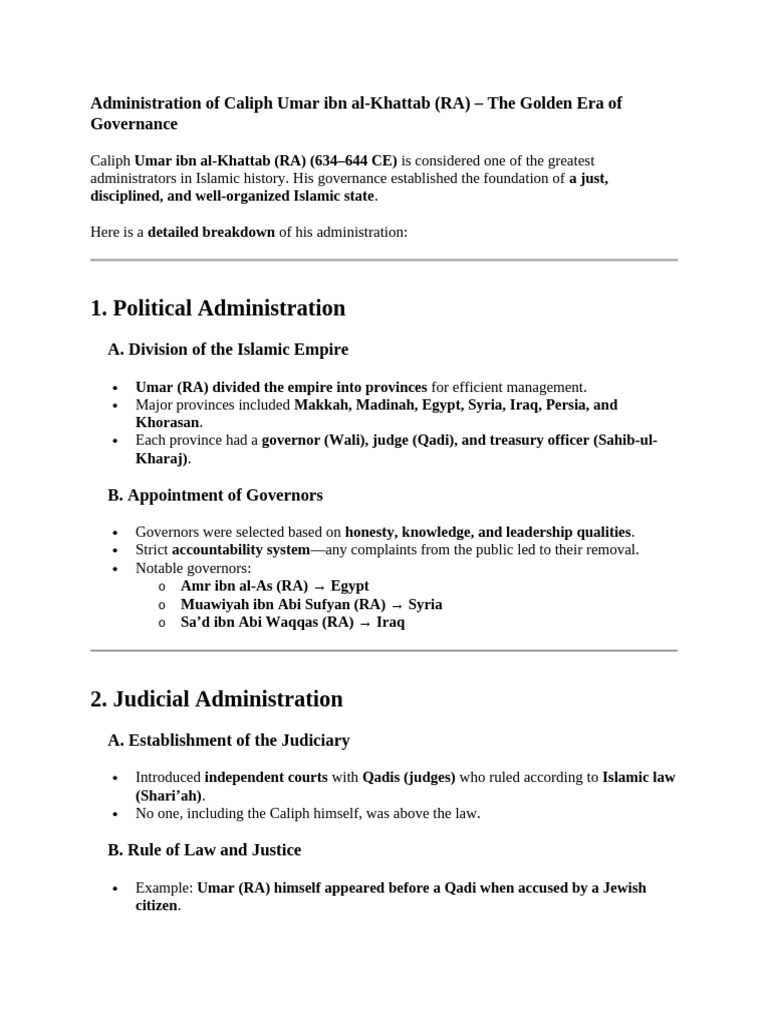 Administration of Caliph Umar Ibn Al Khattab | PDF | Umar | Caliphate