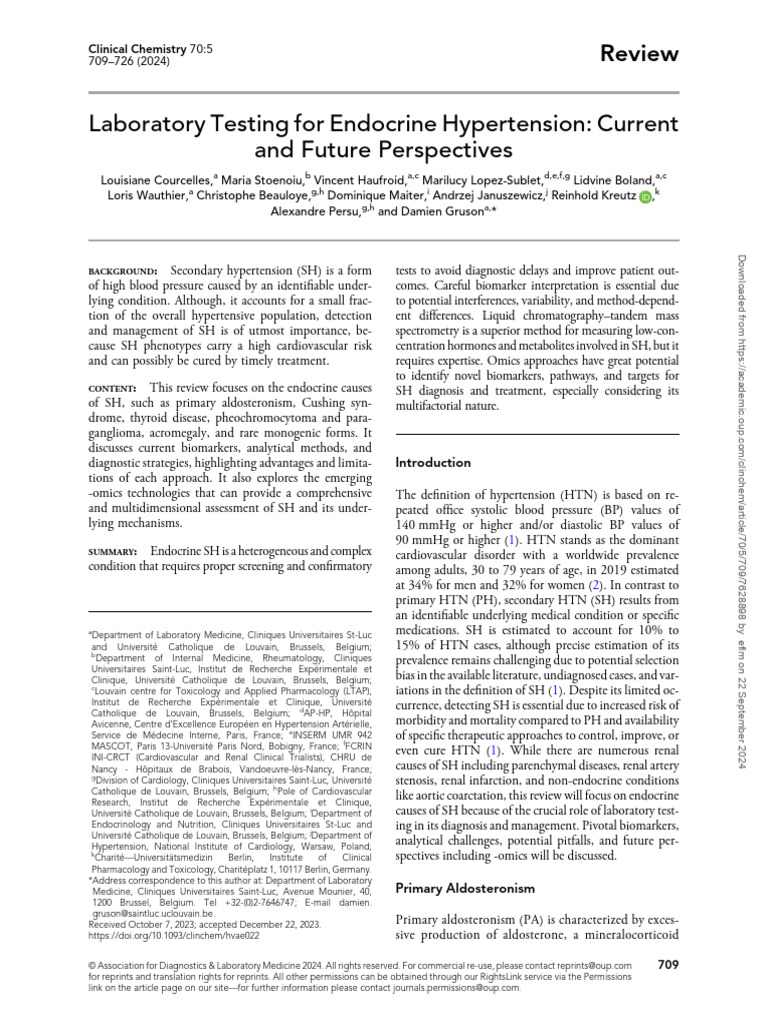 Laboratory Testing for Endocrine Hypertension | PDF | Hypertension ...