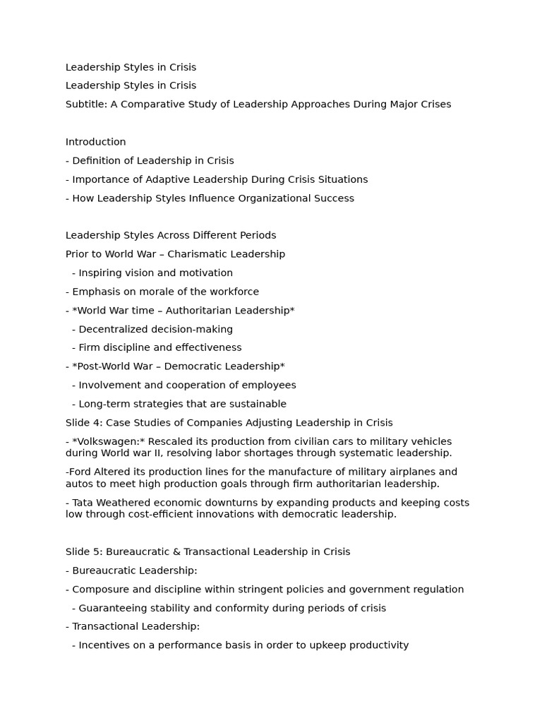 Leadership Styles During Crises Explained | PDF