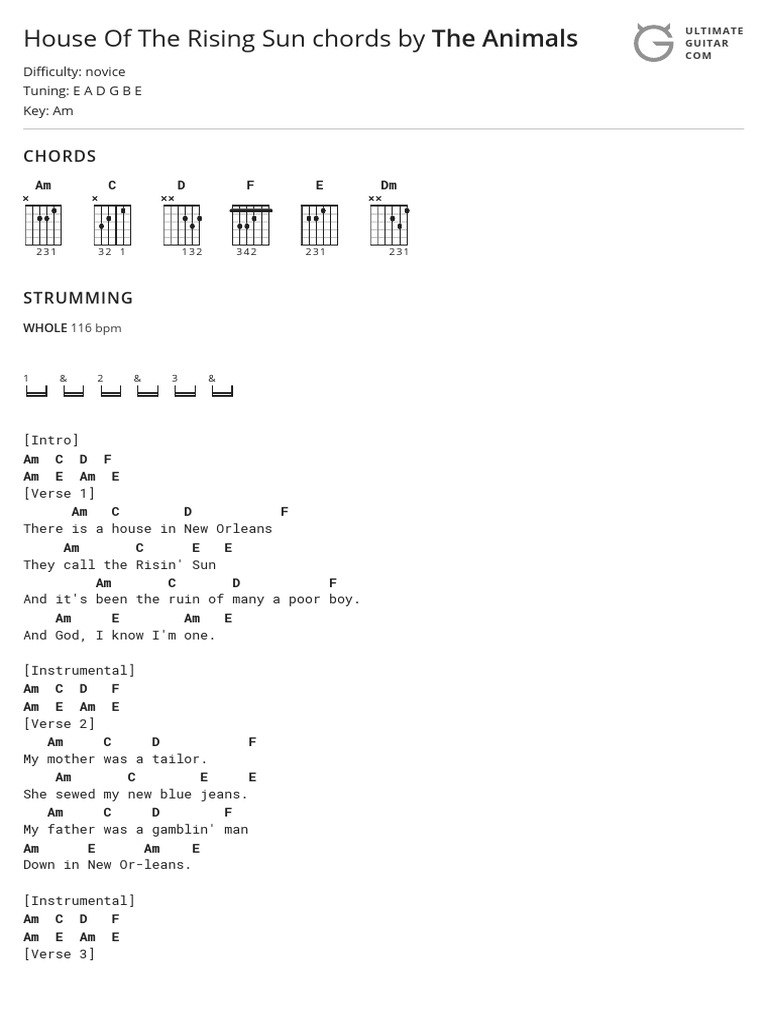 House of The Rising Sun Chords Ver 3 by The Animalstabs 40 Ultimate ...