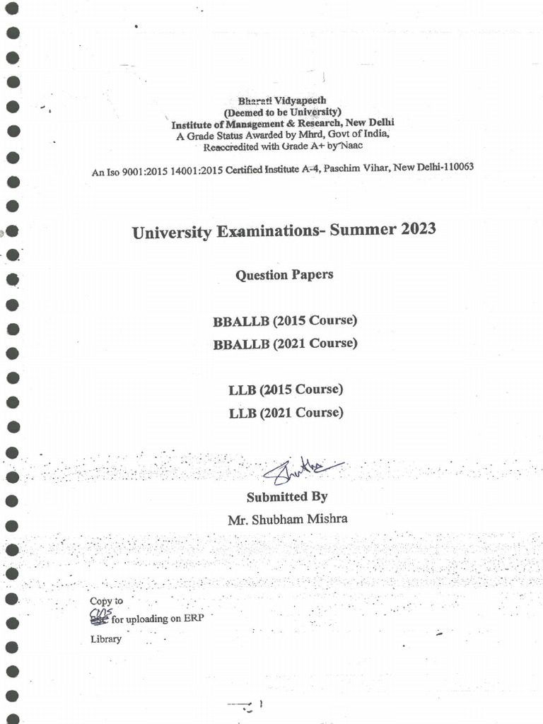 Law (LLB, Bballb) Summer 2023 QP | PDF