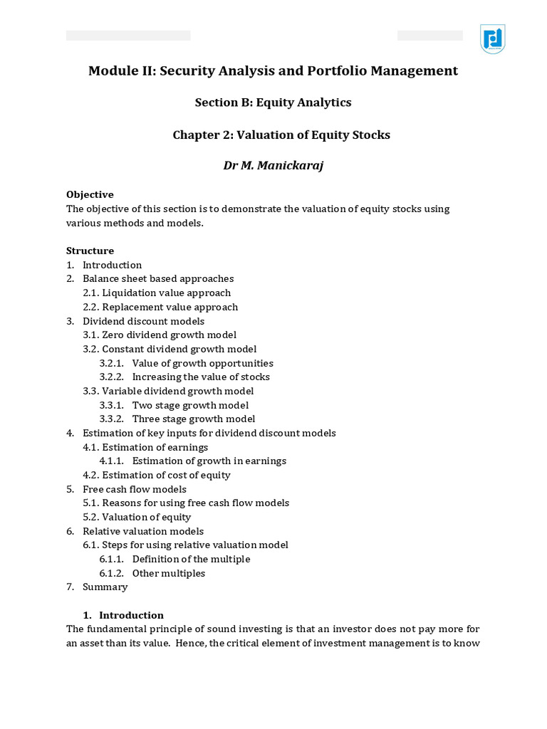 Equity Stock Valuation Methods | PDF | Valuation (Finance) | Free Cash Flow