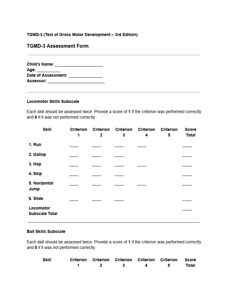 TGMD Assessment | PDF