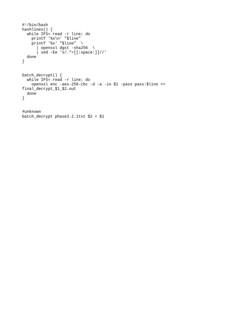 Bash Script for Hashing and Decryption | PDF