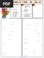 Prepositions of Time in On at Esl Grammar Exercises Worksheet | PDF