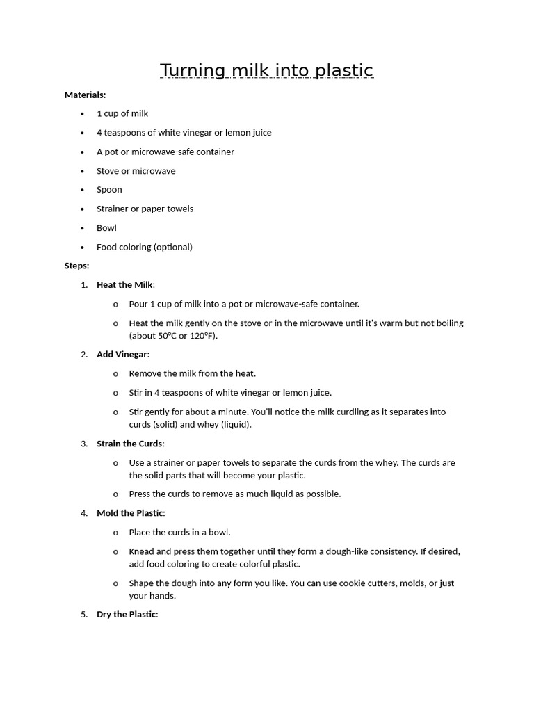 Turning Milk Into Plastic | PDF