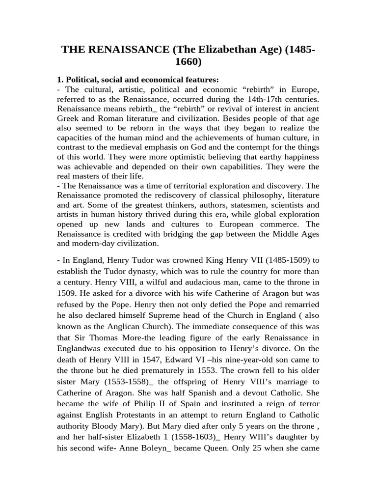 Overview of the Renaissance Era | PDF | Hamlet | William Shakespeare