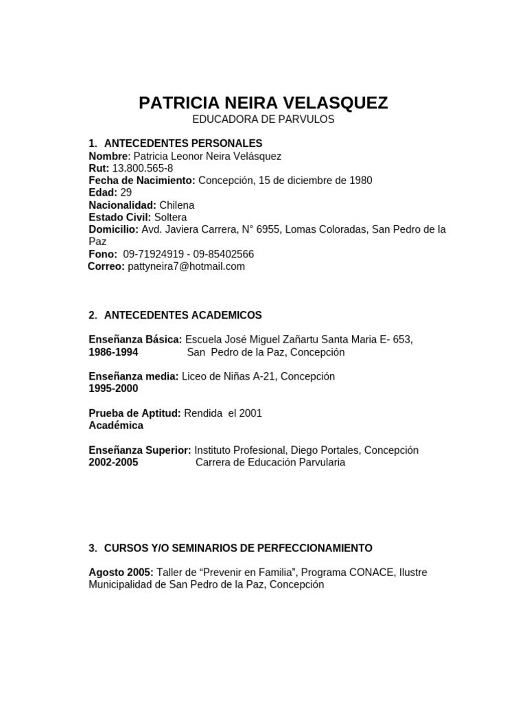 Curriculum Pattynuevocarta | PDF | Educación de la primera infancia ...
