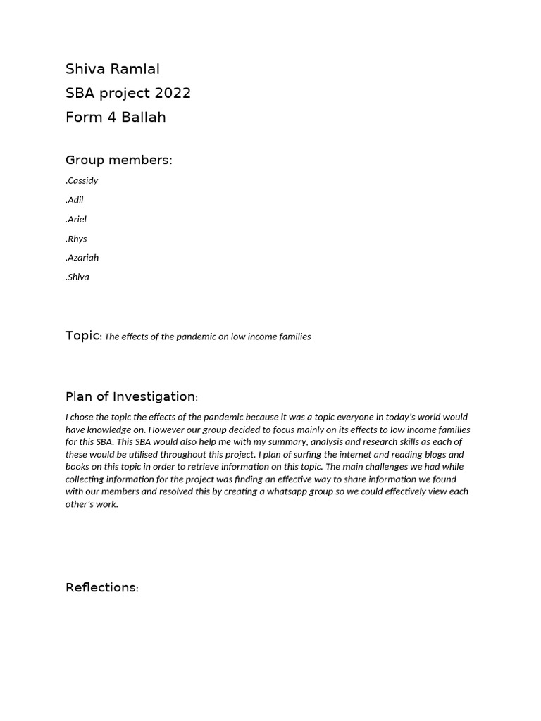 SBA Project Shiva Ramlal 2022 | PDF