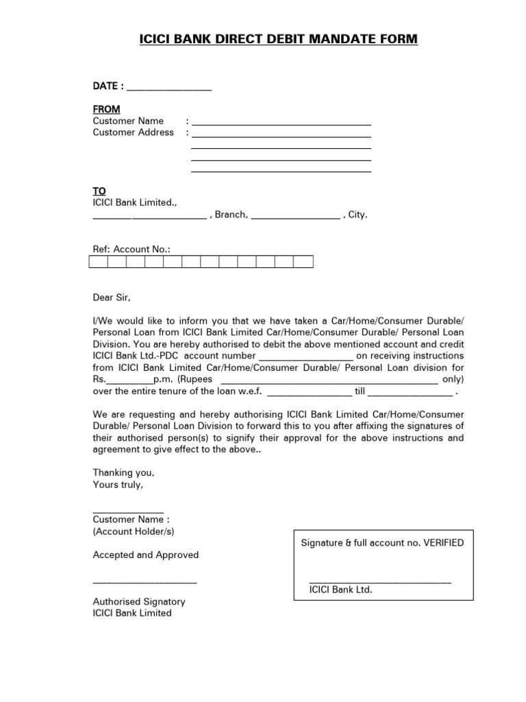 Auto Debit Mandate Form | PDF