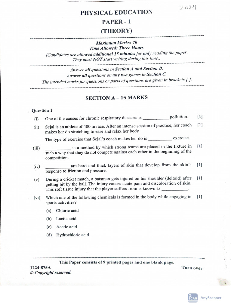 PYQ Physical Education Board | PDF