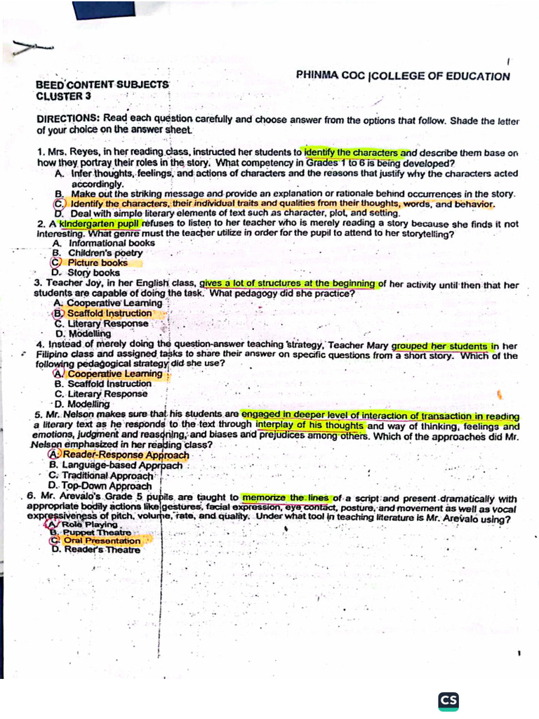 BEED MAJOR - P3 Exam | PDF