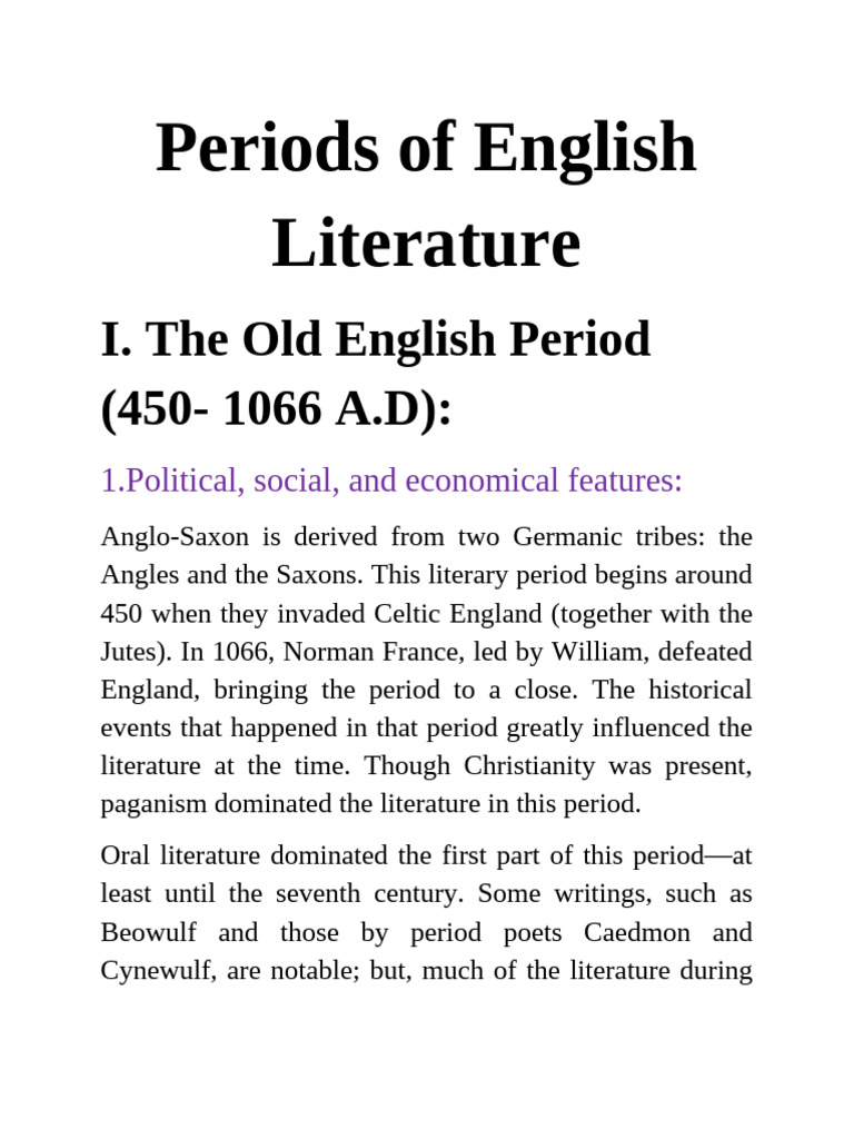Periods of English Literature | PDF | William Shakespeare | Geoffrey ...