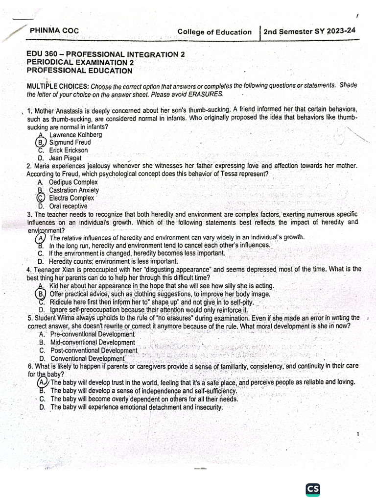 Answer p2 Examination Professional Education | PDF