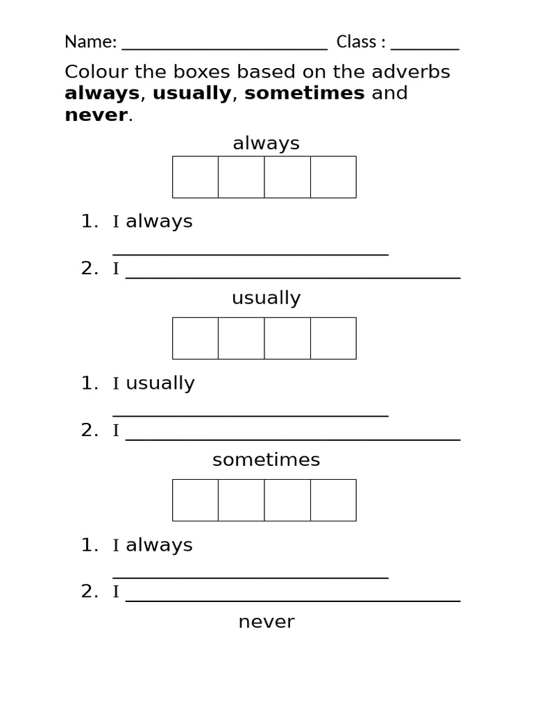 Colour The Boxes Based On The Adverbs Always | PDF