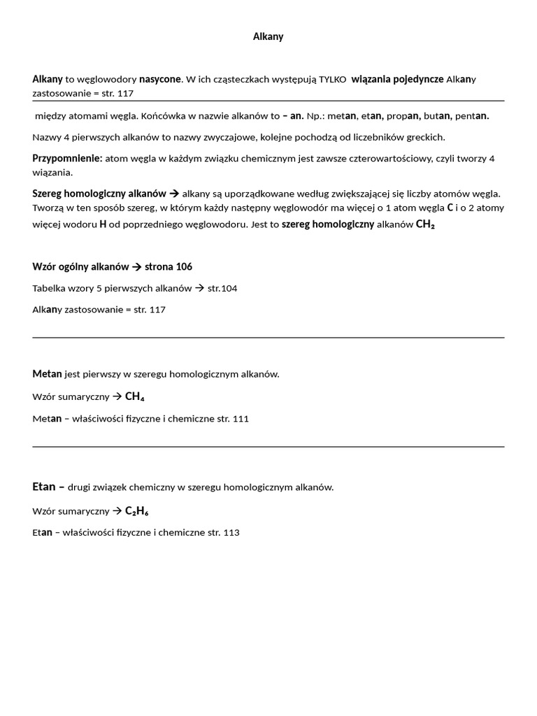Alkany Chemia Klasa 8 | PDF