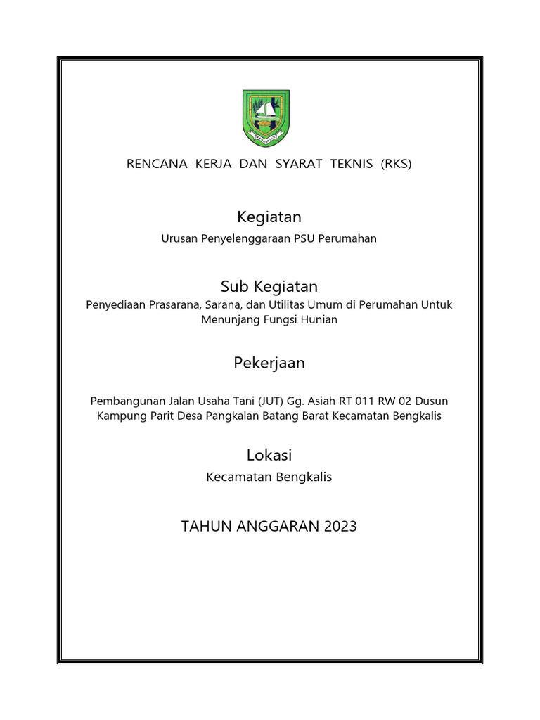 Kegiatan: Rencana Kerja Dan Syarat Teknis (RKS) | PDF