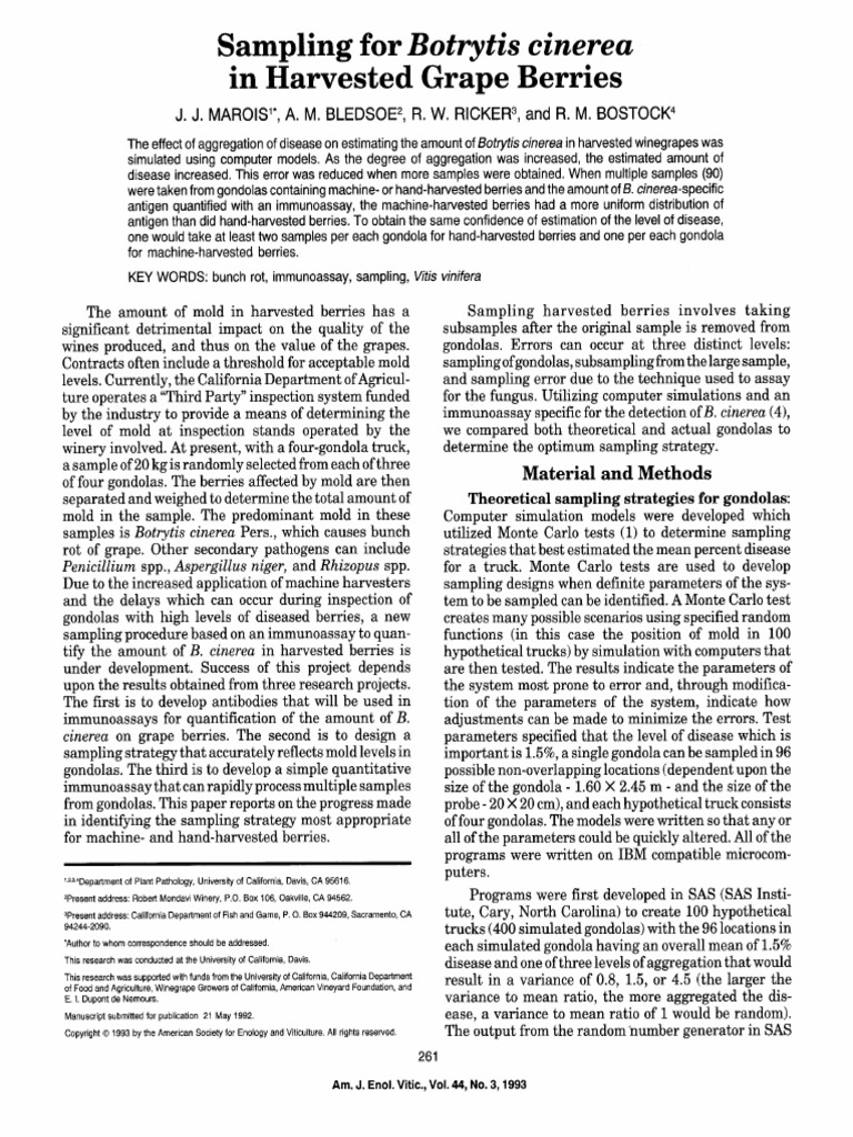 1993-Marios, J.J. Et Al.-Sampling For Botrytis Cinerea in Harvested Grape Berries | PDF ...