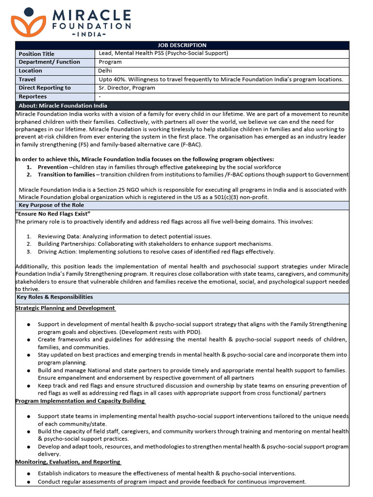 Lead Mental Health and PSS - Final | PDF | Mental Health | Social Work