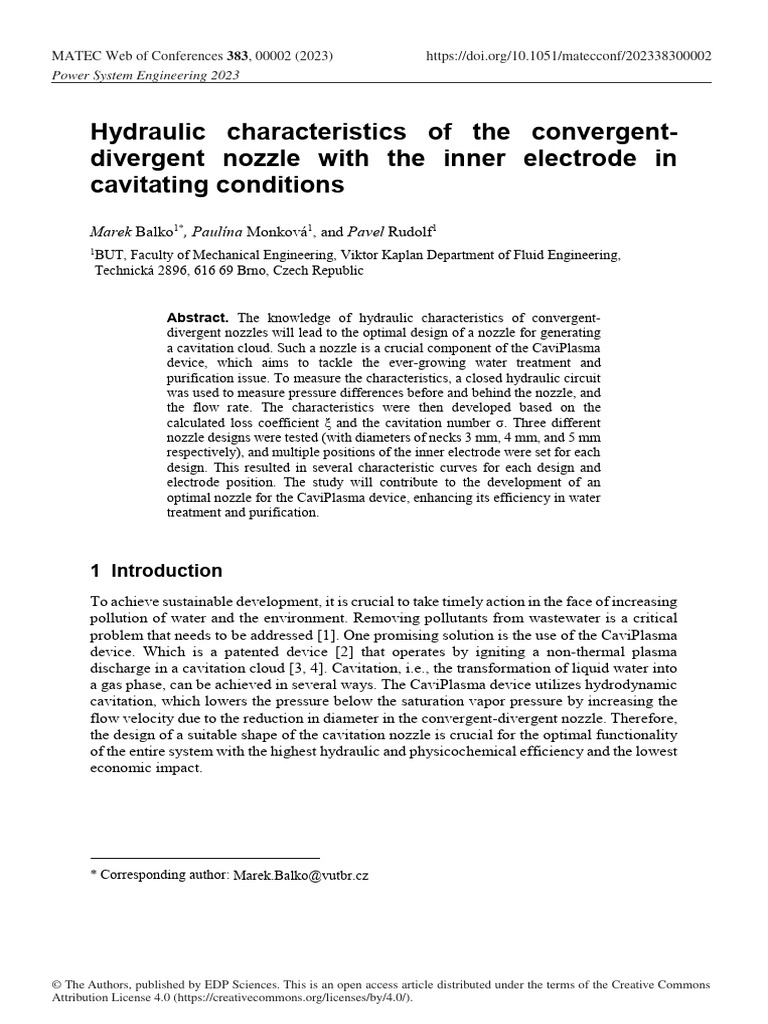 Hydraulic Performance of Cavitating Nozzles | PDF | Nozzle | Flow ...