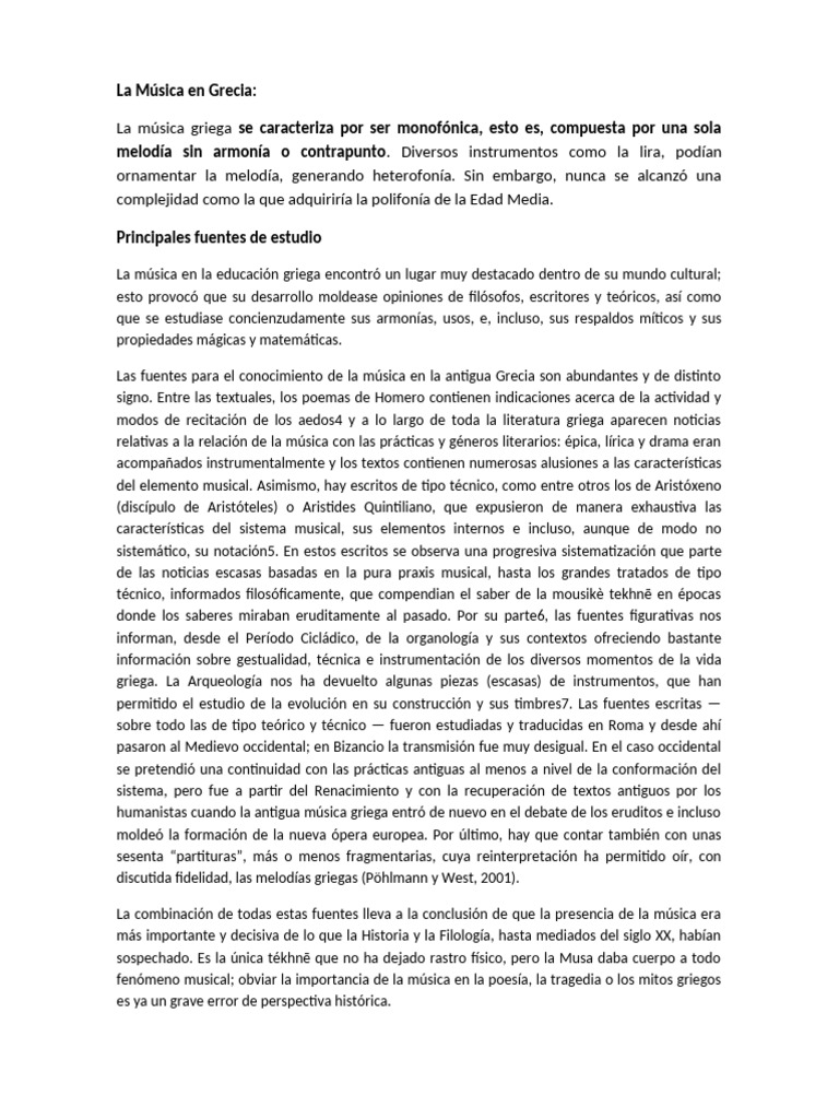 La Música en Grecia | PDF | Instrumentos musicales | Poesía