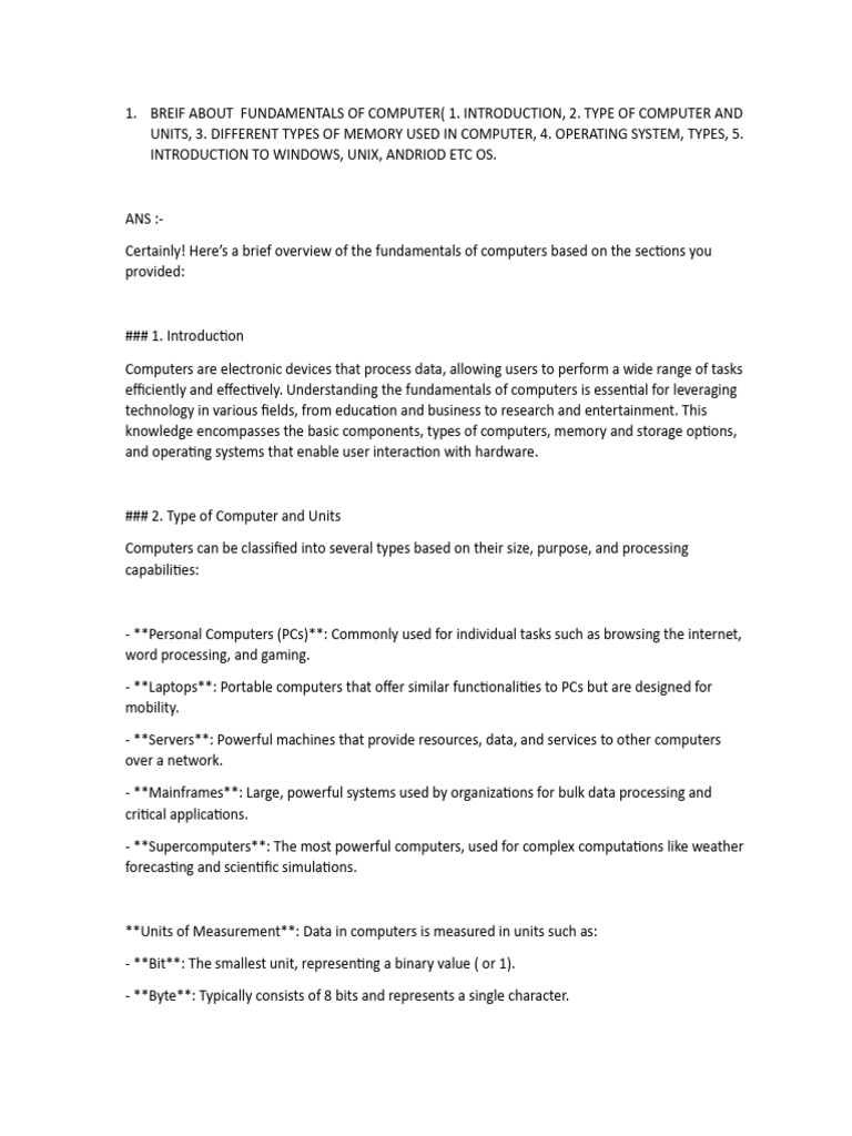 Fundamental of Computer Notes | PDF | World Wide Web | Internet & Web