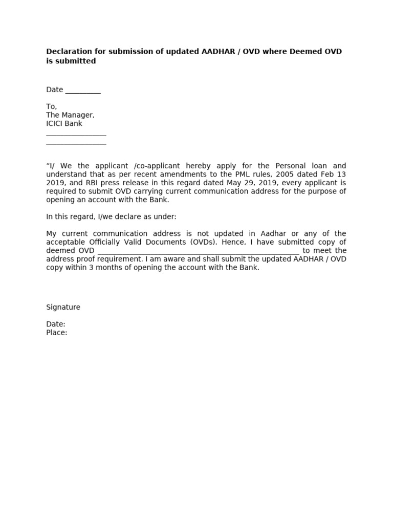 Deemed OVD Submission Declaration | PDF