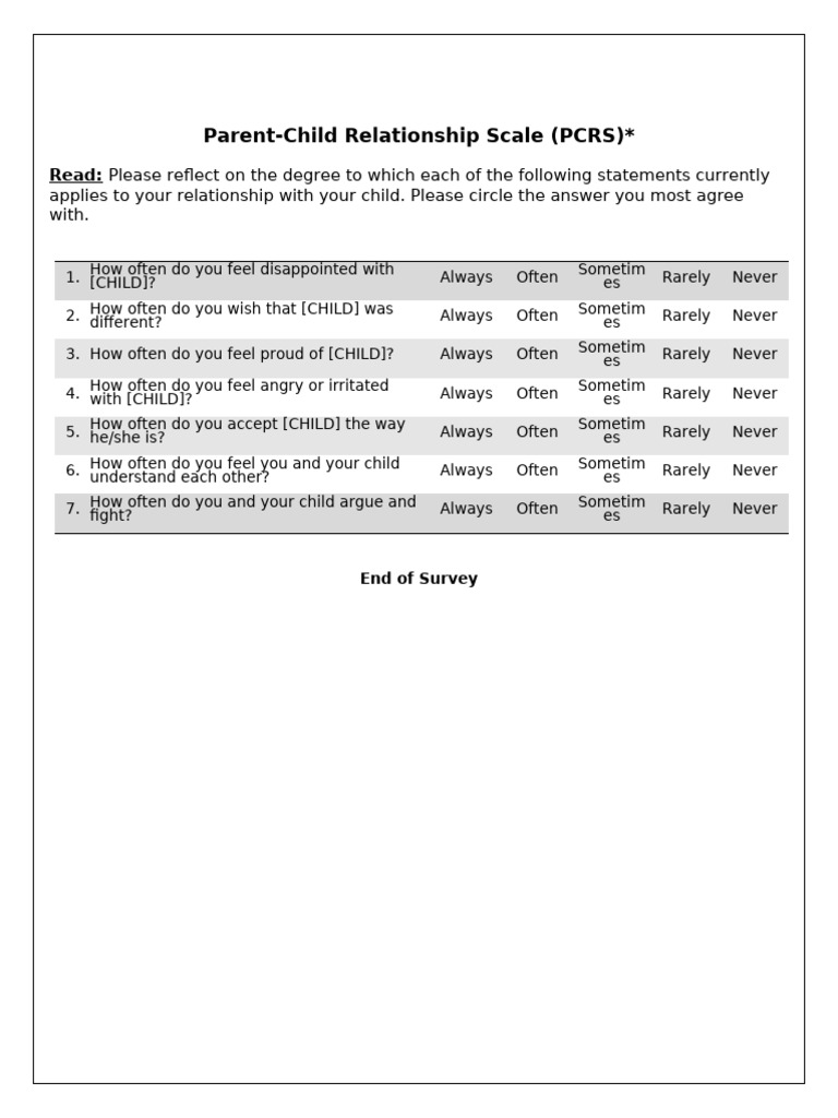 Parent-Child Relationship Scale Guide | PDF