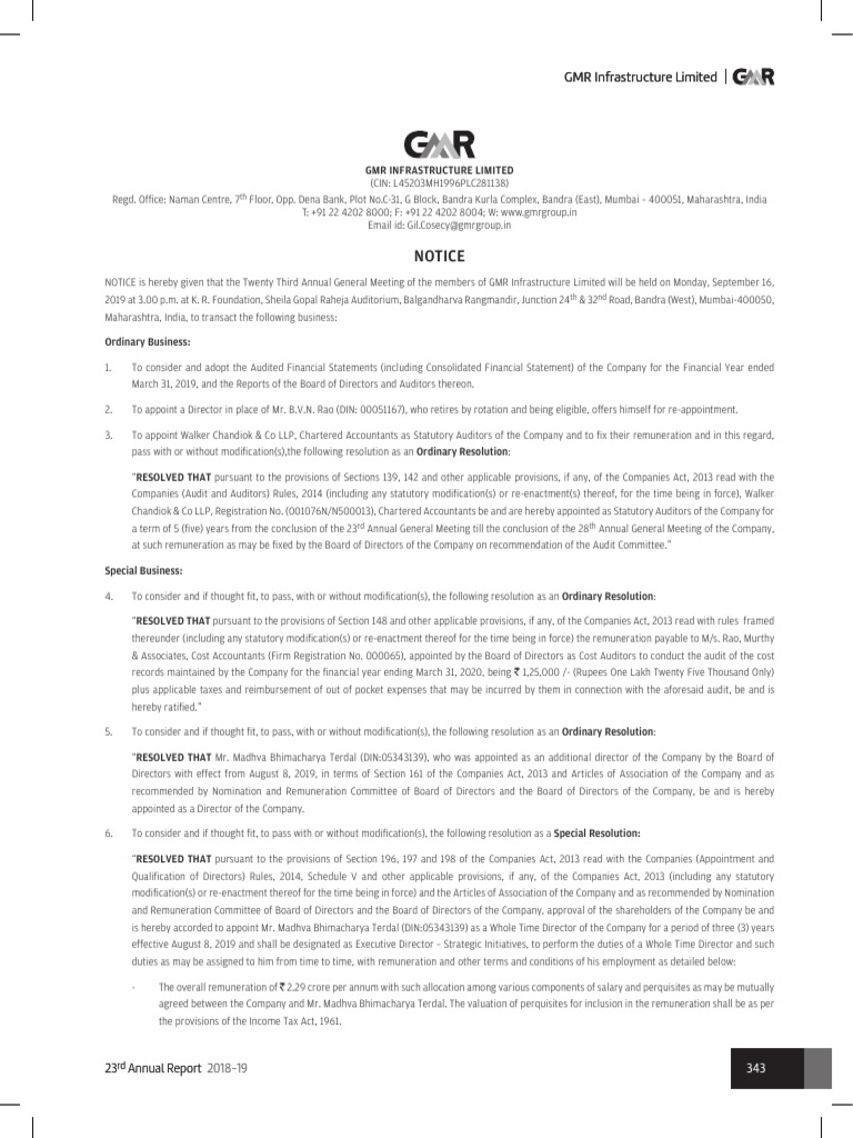 Annex 5 - GMR Infrastructure Limited AGM Notice 2019 | PDF | Securities ...
