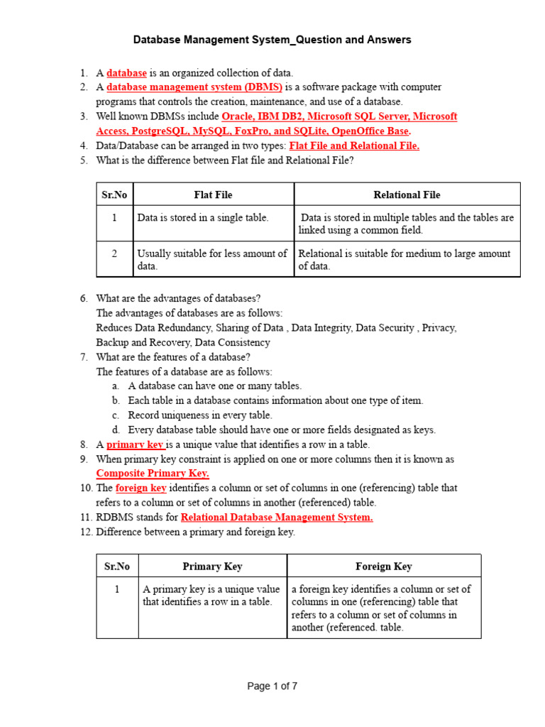 Database Management System Question And Answers Pdf Relational