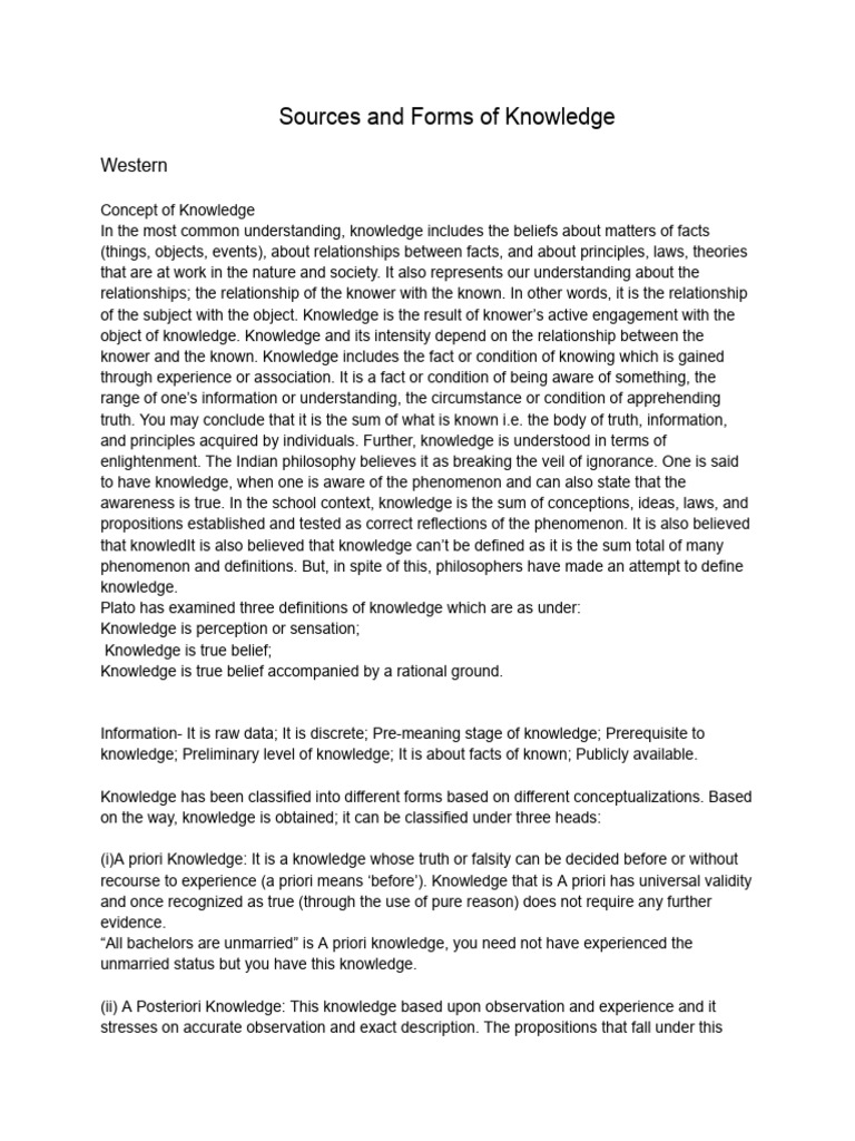 Sources and Forms of Knowledge | PDF | Knowledge | Logic