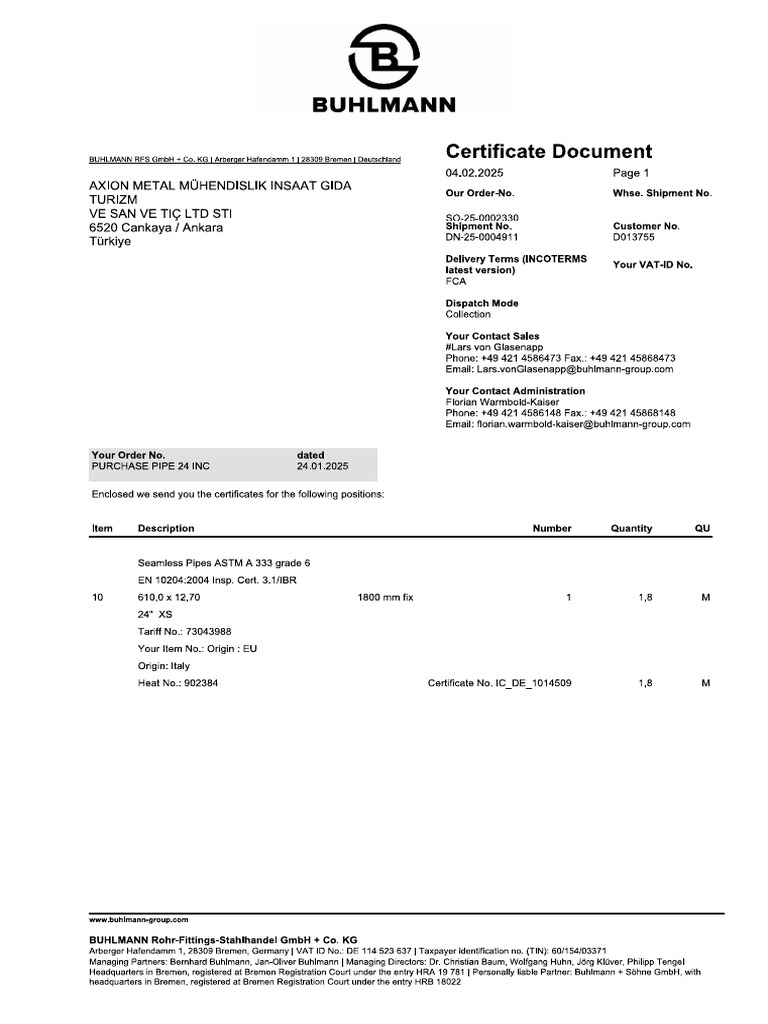 Material Certificate | PDF