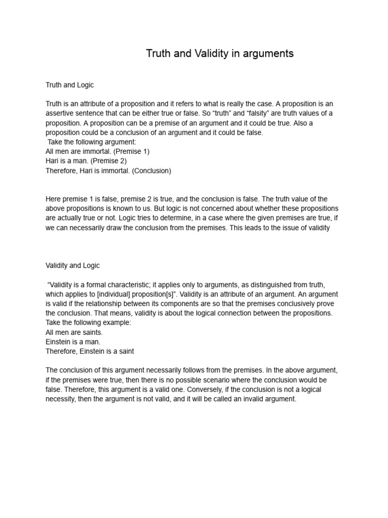 Truth vs. Validity in Logic | PDF | Argument | Logic
