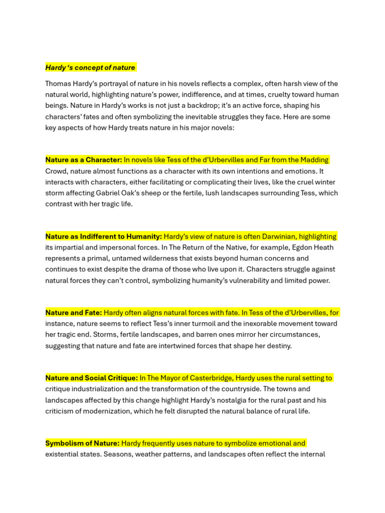 Hardy Concept of Nature | PDF | Destiny