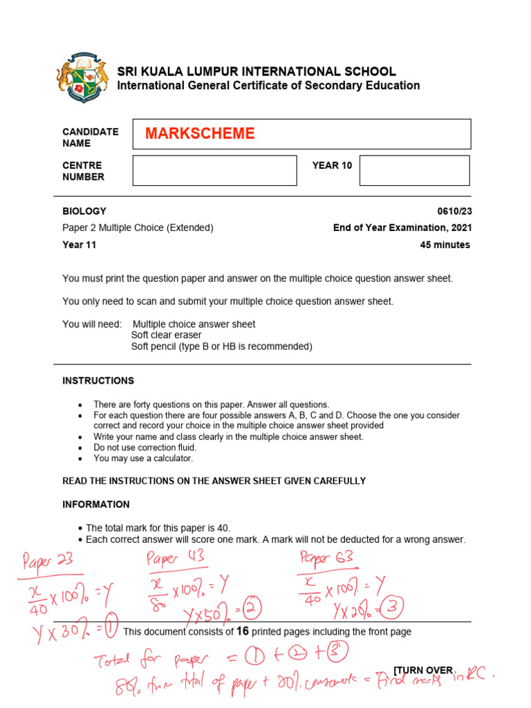 2021 Eoy p2 Y10 Bio QP Ms | PDF | Cell (Biology) | Digestion