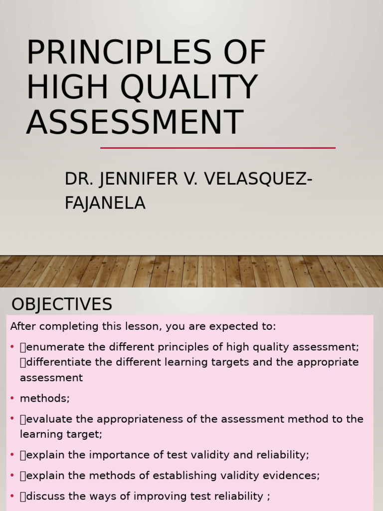 Chapter II Principles of High Quality Assessment | PDF | Educational Assessment | Validity ...