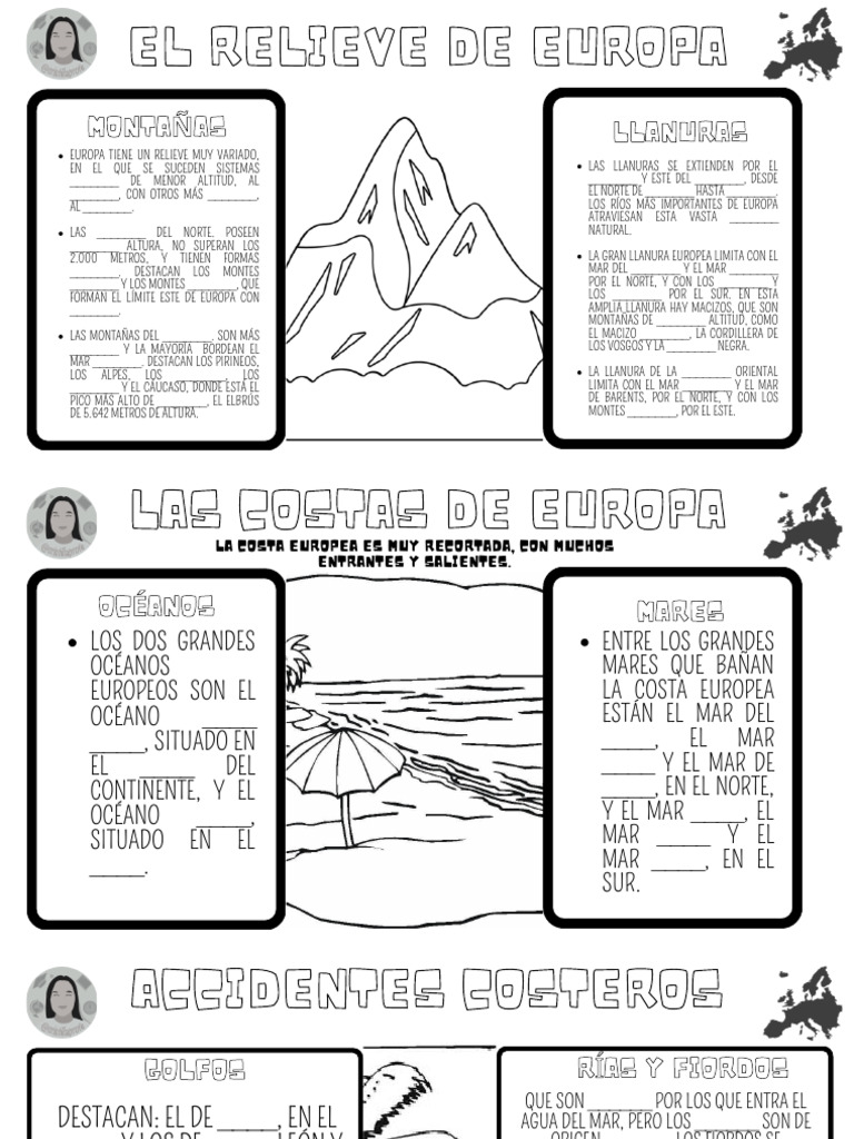 El Relieve de Europa (Esquemas Mudos para Rellenar) | PDF | Geografía Física | Divisiones ...