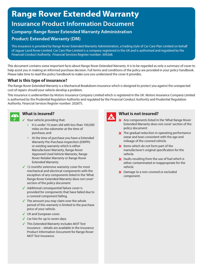 range-rover--extended-ipid | PDF | Vehicle Insurance | Insurance